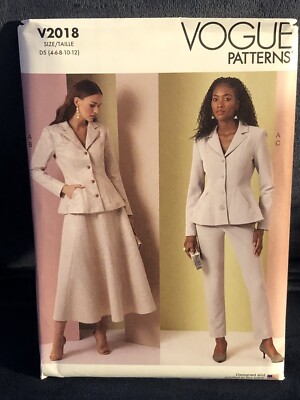 Vogue 2018 Jacket Skirt Pants Suit Designer Style Sewing Pattern Misses ...