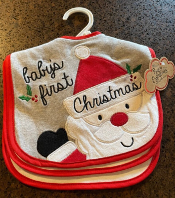 Baby Essentials Baby’s 1st Christmas Bibs set of 3 Santa, Sleigh, Baby ...