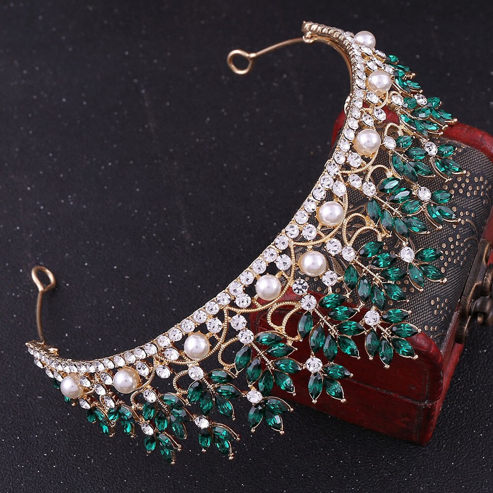 55 Styles Green Crystal Queen Princess Tiara Crown Wedding Princess For ...