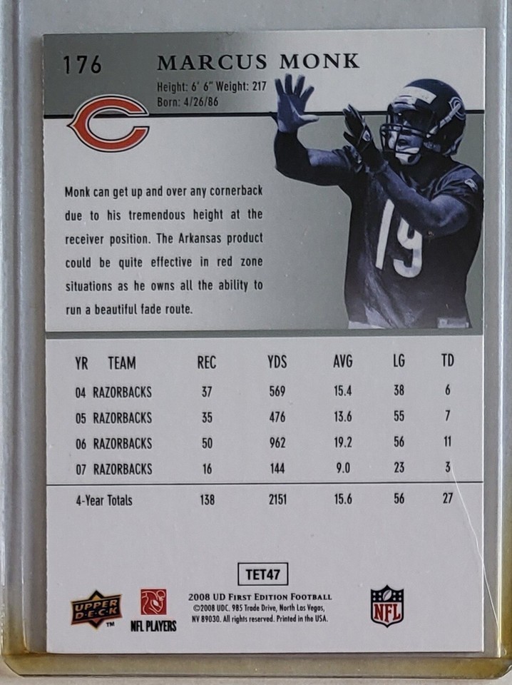 2008 Upper Deck First Edition Star Rookie #176 Marcus Monk Chicago ...