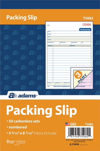 Packing Slip Book, 3-Part, Carbonless, 5-9/16 X 7-5/16 Inches, 50 Sets ...