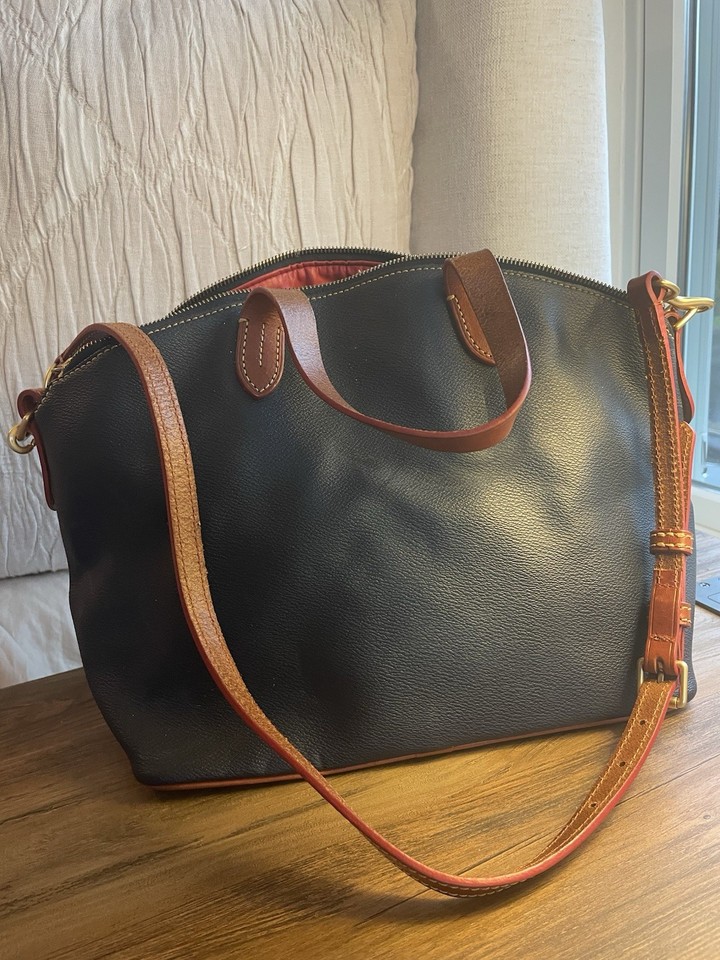 Dooney & Bourke Pebble Grain Zip Zip Satchel in midnight blue leather ...