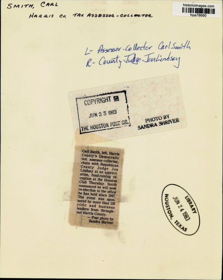 1983 Press Photo Carl Smith and Judge Jon Lindsay attend Houston ...