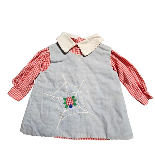 Vintage Chocolate Soup Spider Web Ladybug Embroidered Gingham Chambray ...
