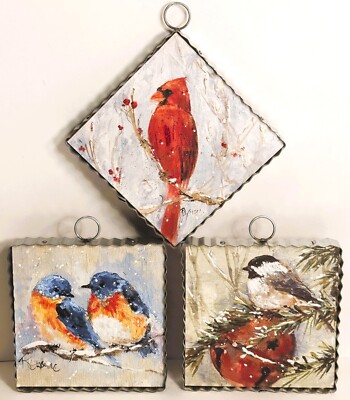 3 Round Top Collection Metal WINTER BIRD Prints Cardinal/Bluebird WALL ...