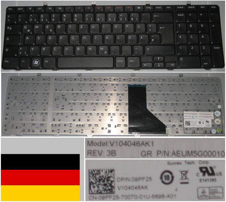 German Qwertz Keyboard DELL Inspiron 1764 V104046AK1 09PF25 AEUM5G00010 ...