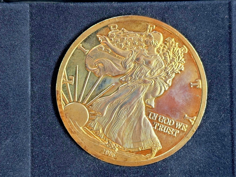 1995 Giant Half Troy Pound .999 Silver Eagle Proof & 24k Gold Gilding ...
