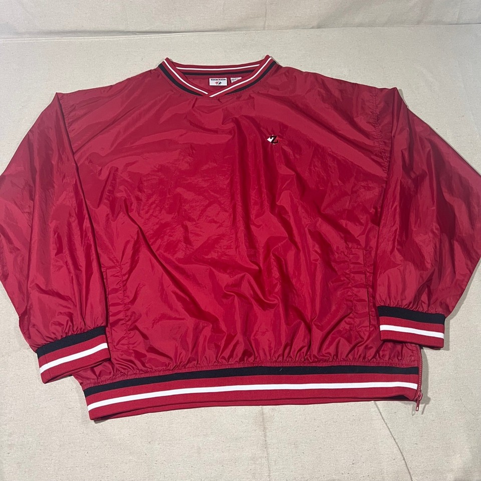Jerzees Pullover Windbreaker Jacket 2XL Red Black White Stripe V Neck ...
