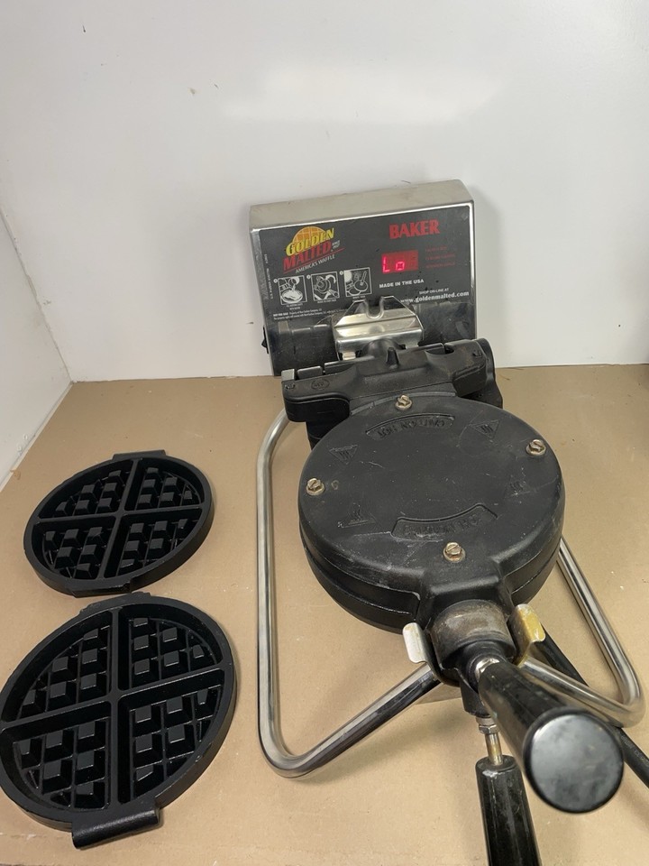 Carbon’s Golden Malted Commercial Waffle Iron Maker W/ 4 Waffle Iron ...
