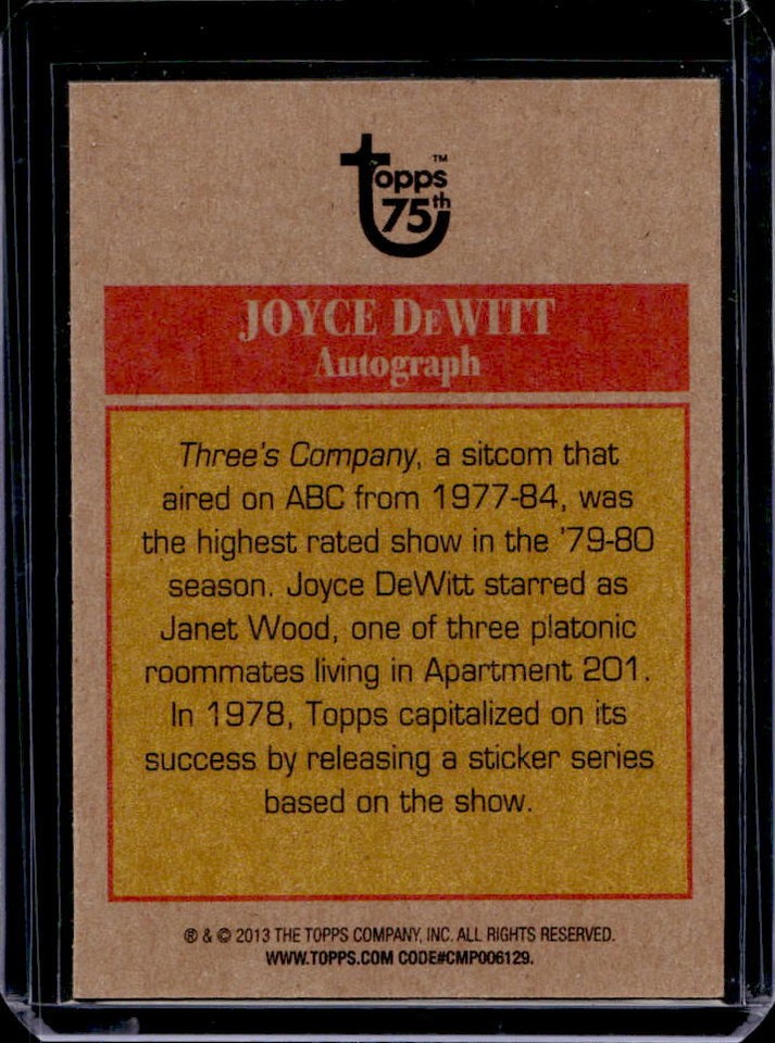 2013 Topps 75th Anniversary Joyce DeWitt Is Janet Autograph Auto NNO | eBay