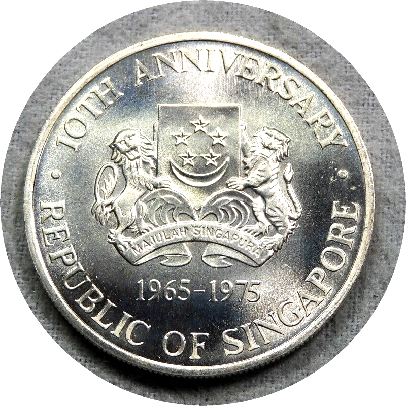 elf Singapore 10 Dollars 1975 Silver Ship 10th Anniv of Independence | eBay