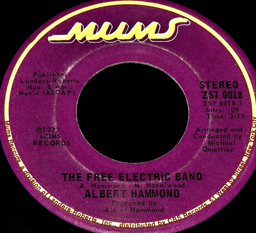 Vintage Record, ALBERT HAMMOND: THE FREE ELECTRIC BAND 45 rpm, 1973 ...