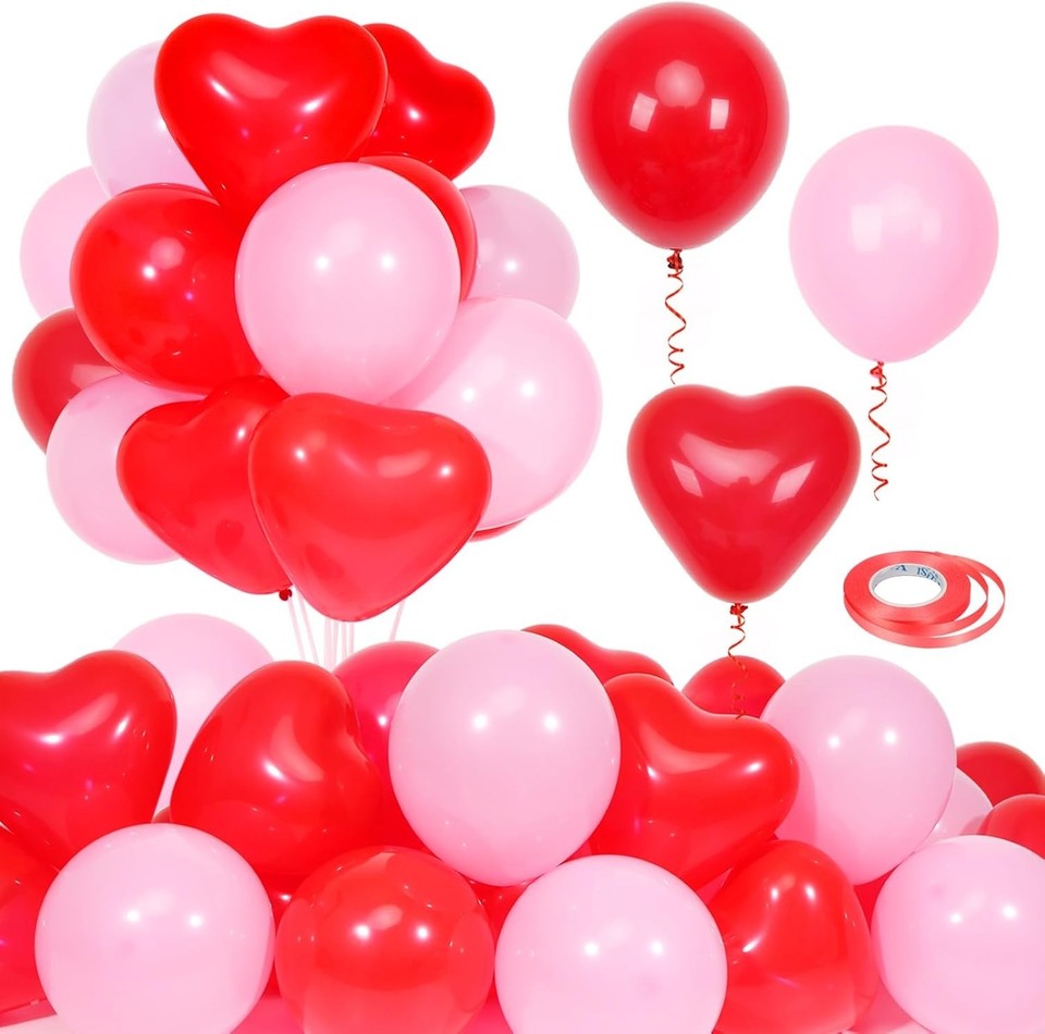 100 LOVE HEART SHAPE BALLOONS Wedding Party Romantic Baloon Birthday ...