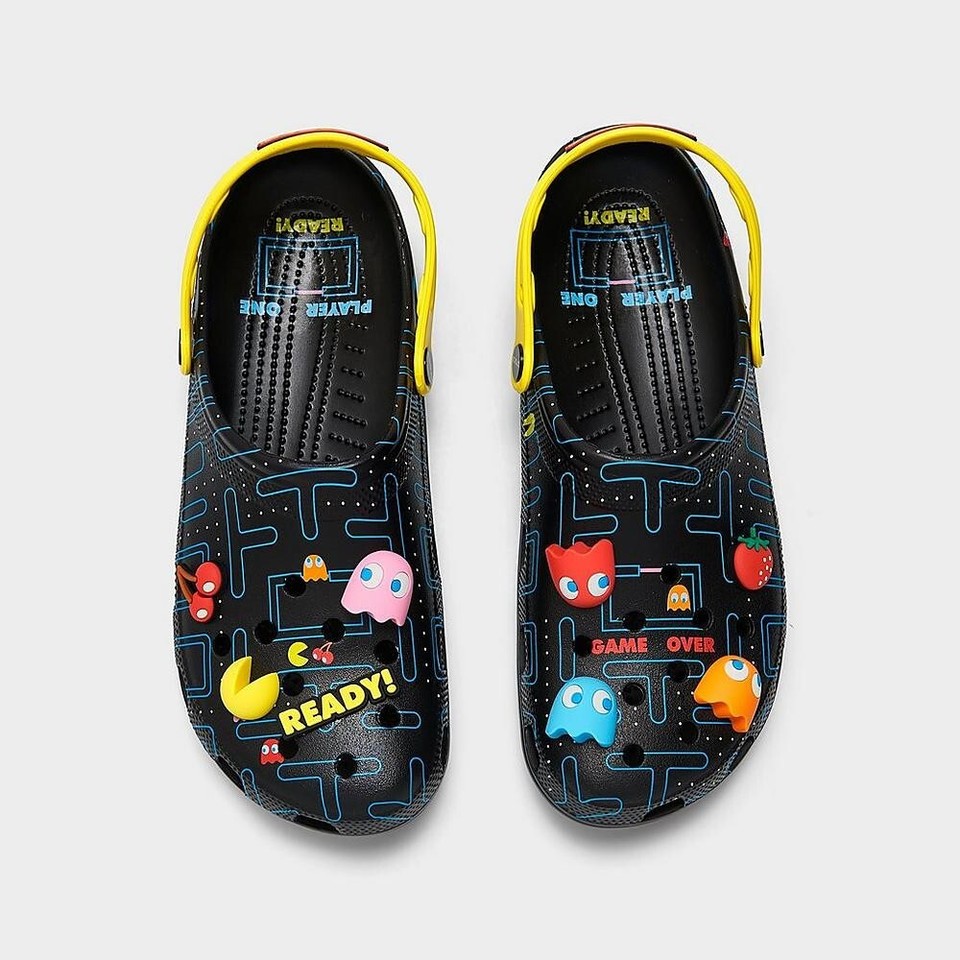 NIB Men Crocs X Pac-Man Classic Clog Black Maze Ghosts 2023 209321 001 ...