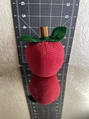 Apple Emery Pin Cushion Red White Polka Dot Fabric Handmade VTG ...