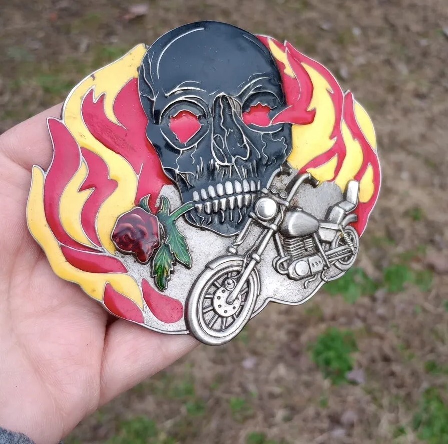 Skull Chopper Goth Gothic Motorcycle Biker Rose 90s V… - Gem