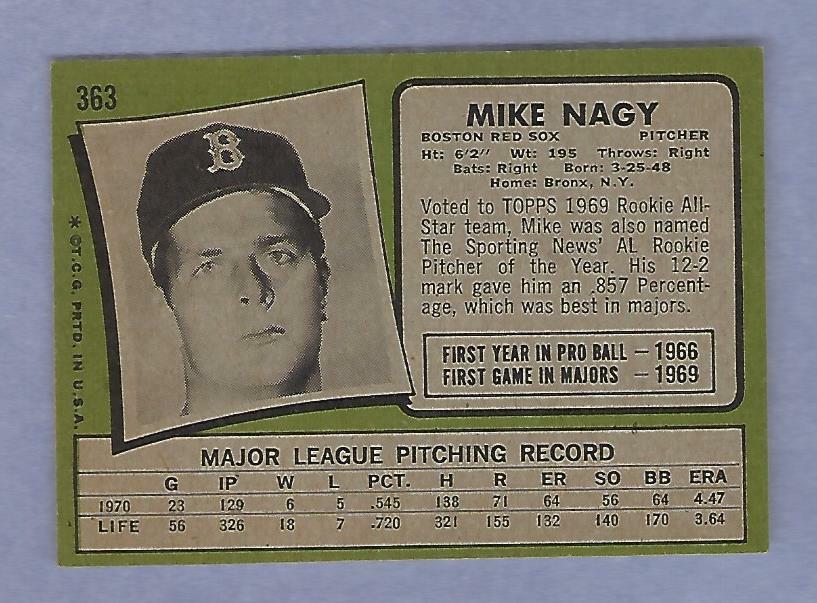 1971 Topps - #363 Mike Nagy - Boston Red Sox - ExMt+ | eBay