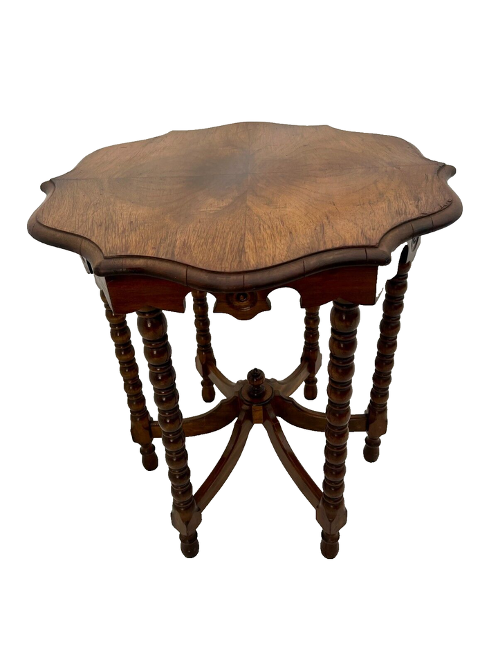 Victorian Parlor Table Six Legs Burled Walnut Scalloped Top Hand Carved ...