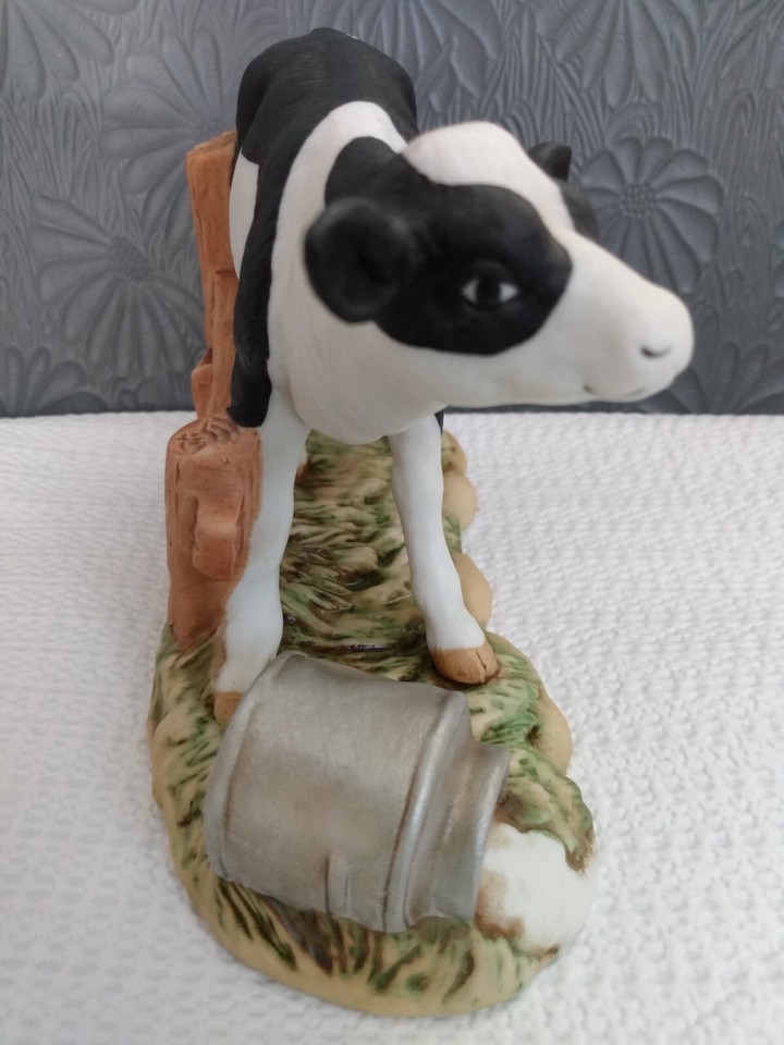 Homco Holstein Cow Calf by Spilled Milk Bucket Porcelain Figurine 1459 ...