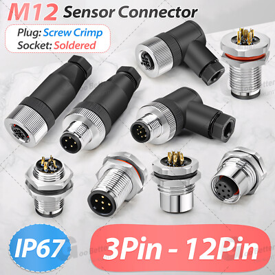 PG7 M12 Sensor Connector 4/5/8/12 Pin Male/Female Straight / Elbow Plug ...