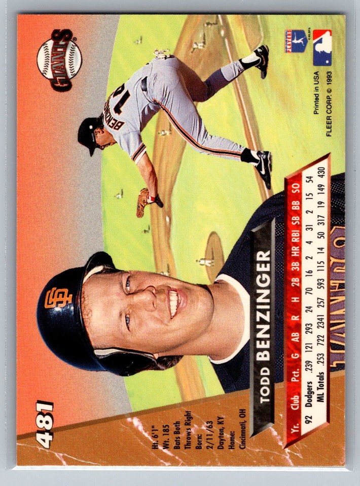 Todd Benzinger 1993 Ultra BASEBALL #481 San Francisco Giants | eBay
