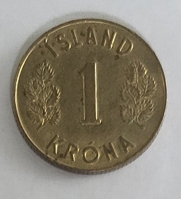 1973 Iceland 1 Island Krona Nickel and Brass Coin, Very Good Condition ...