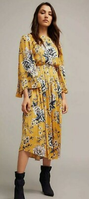 Witchery yellow floral midi dress - size 6 | eBay Australia