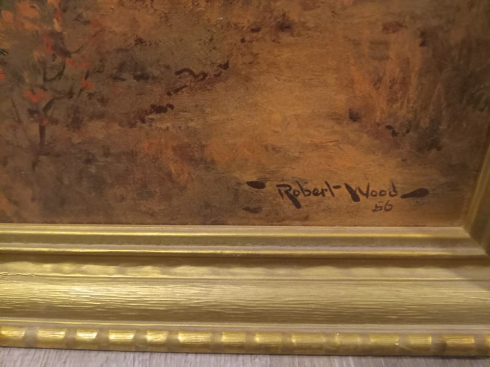 ROBERT WOOD OCTOBER MORN OIL PAINTING, PRINT,COPY 1956 36" BY 25" ORIG ...
