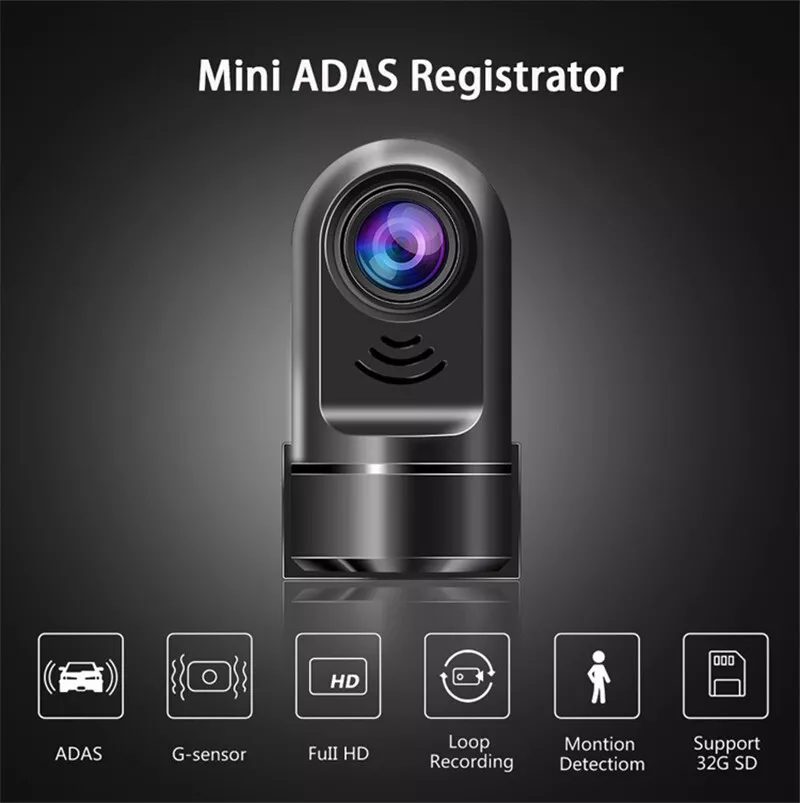 1080P HD 360° Rotating Mini ADAS Dashcam Front Dash Camera Cars Warning ...