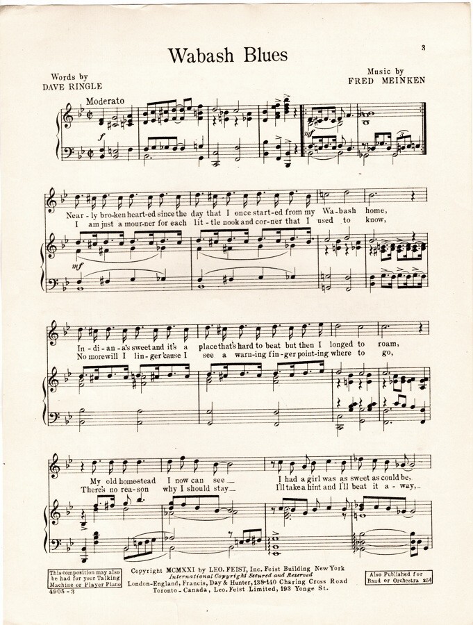 Wabash Blues. Roy Bargy photo, 1921 Antique Blues Sheet Music | eBay