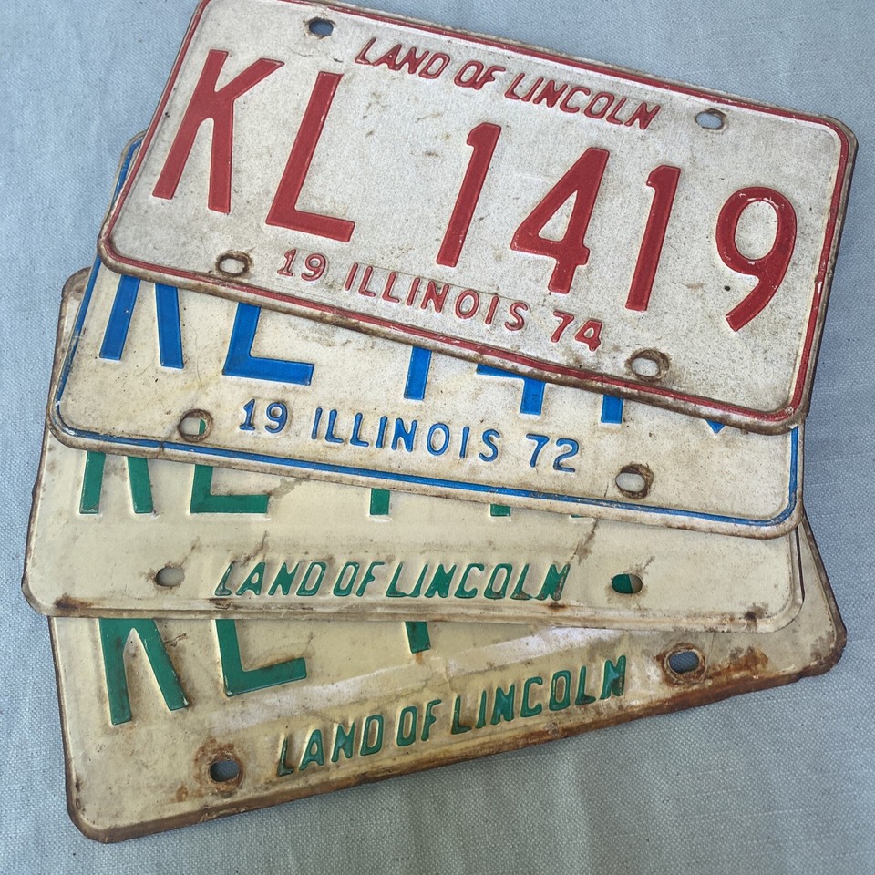Land Of Lincoln Vanity Illinois License Plates KL 1419 1972 1974 1977 ...
