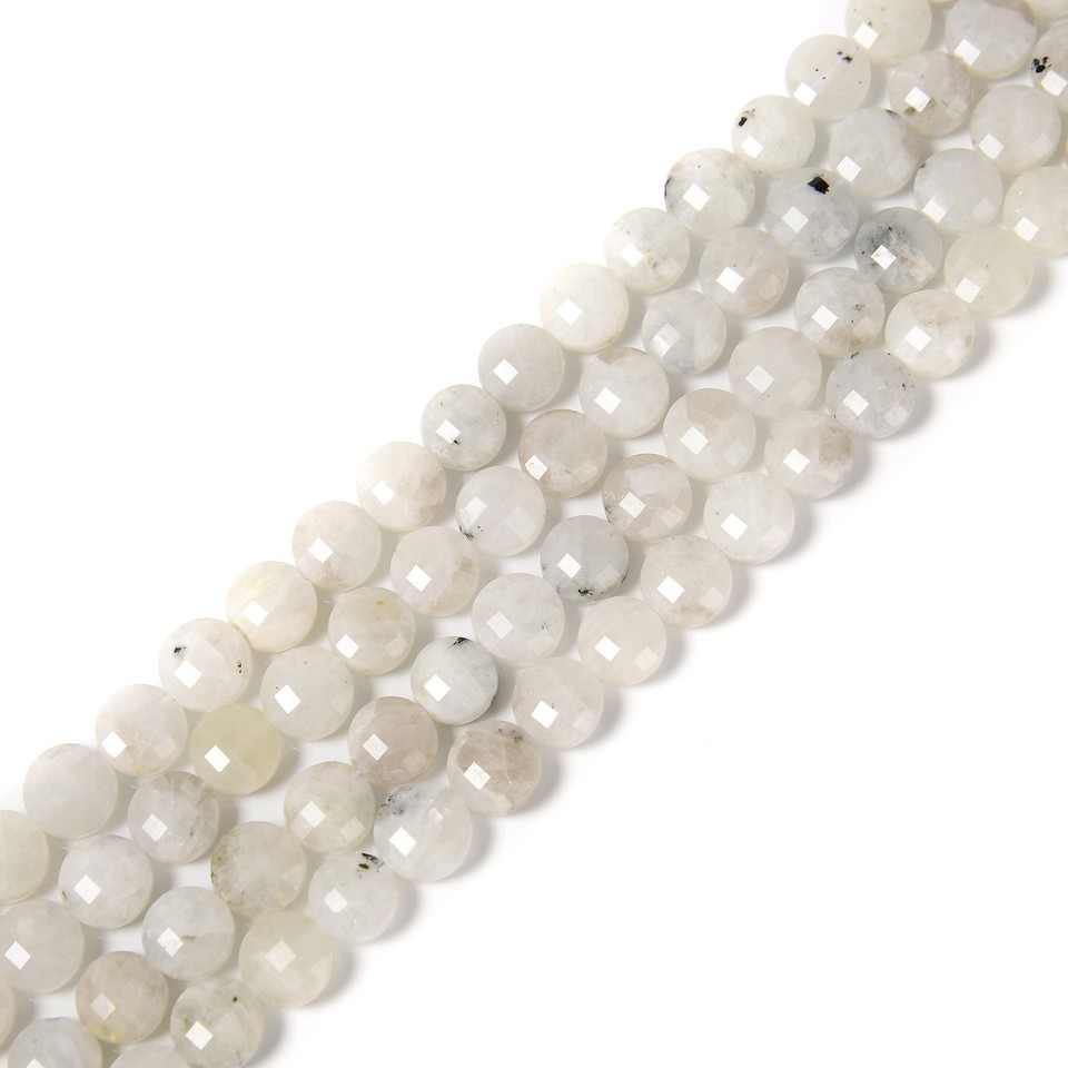 Natural White Moonstone with Black Specks Faceted Coin Beads 10mm 15.5 ...