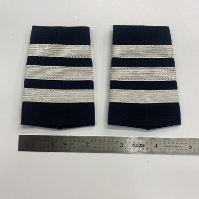 3 White Stripes Shoulder Epaulette On Navy - Made In USA - 3”x 21/8” x ...