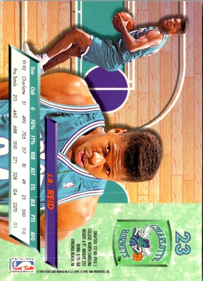 1992 Ultra J.R. Reid #23 Charlotte Hornets Basketball Card | eBay