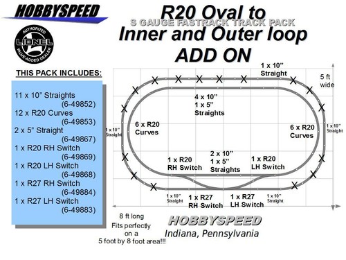 LIONEL AF FASTRACK R20 OVAL TO INNER & OUTER LOOP TRACK LAYOUT ADD-ON ...