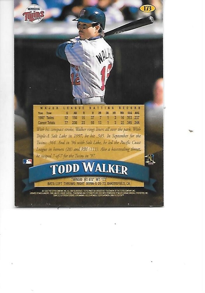 Todd Walker 1998 Topps Finest Baseball Card #173 Twins | eBay