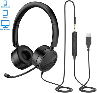 USB Headsets with Microphone with 3.5mm Jack Noise Cancelling Mic ...