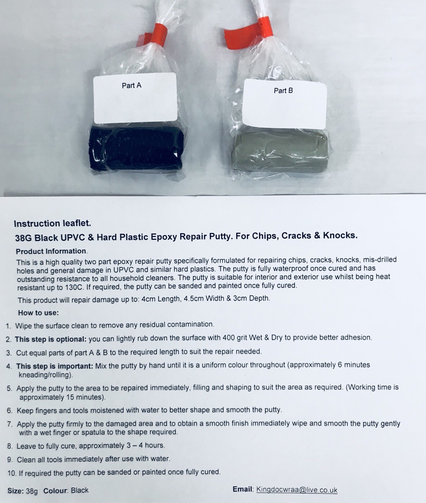 38G Black UPVC & Hard Plastic Epoxy Repair Putty. For Chips, Cracks ...