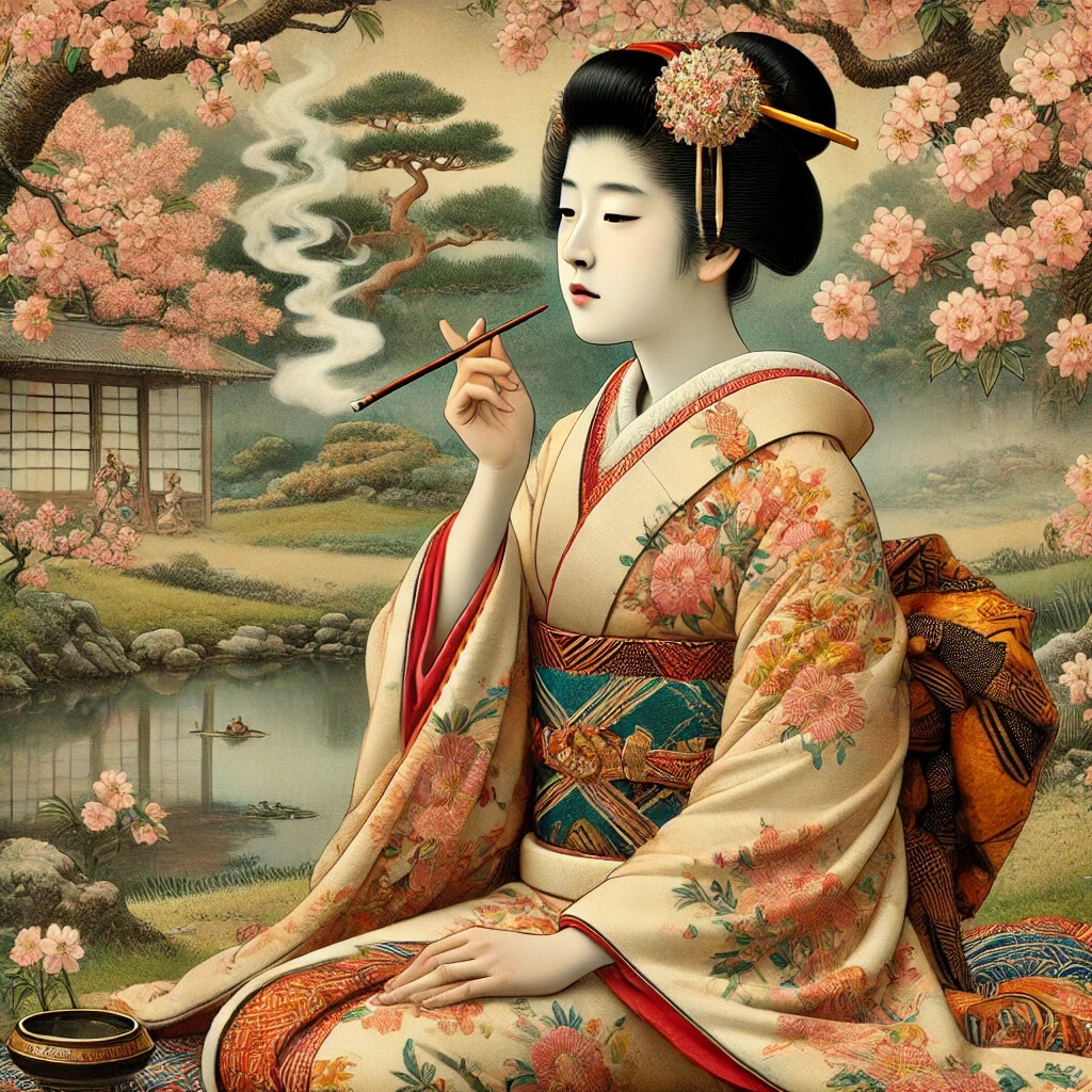 Japanese Edo Samurai Kiseru Smoking Pipe Tsuge Silver Wood Grain 191mm ...