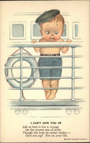 Seasick Little Boy on Steamship I CAN'T GIVE YOU UP Poem c1915 Postcard ...