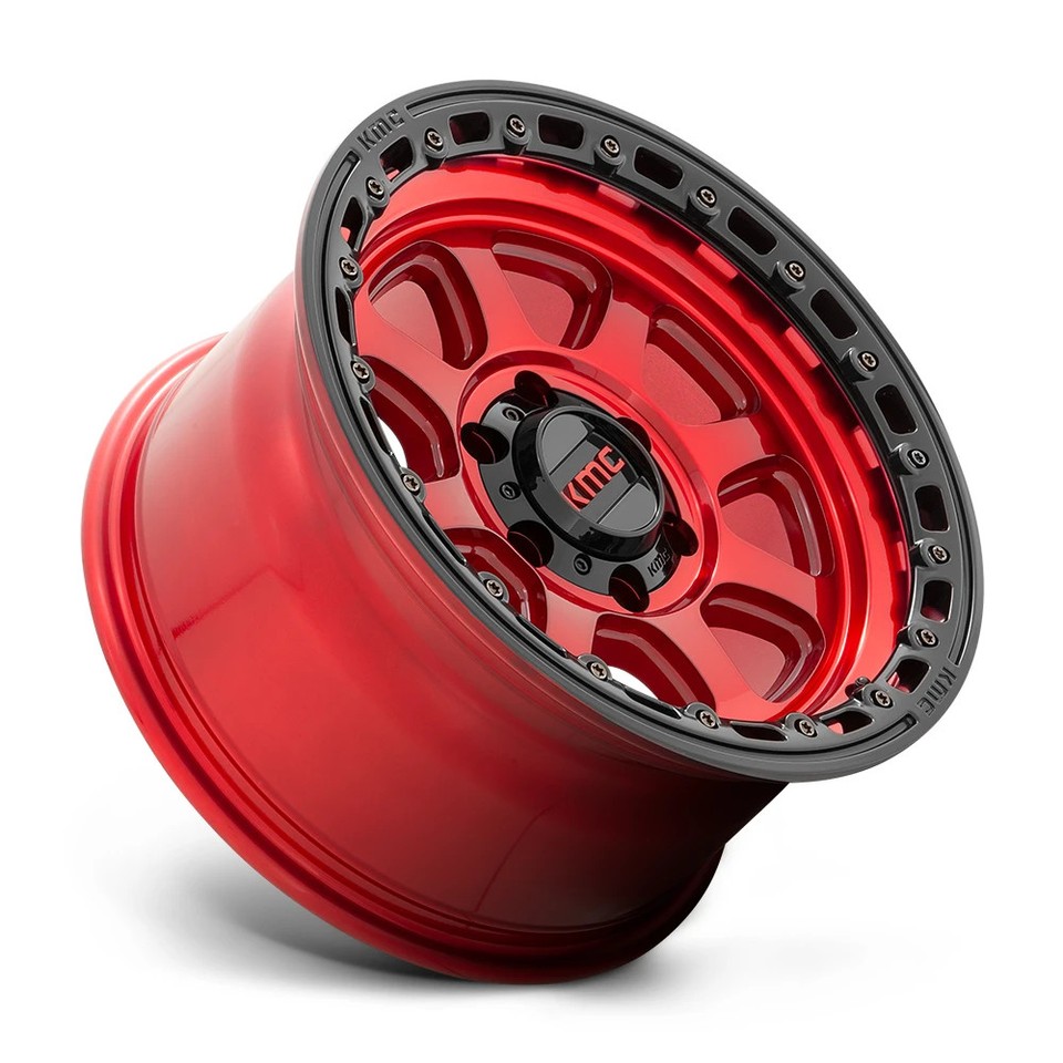 18x9" KMC548 Chase Candy Red & Black Sim beadlock Wheels 8x165 Chevy ...