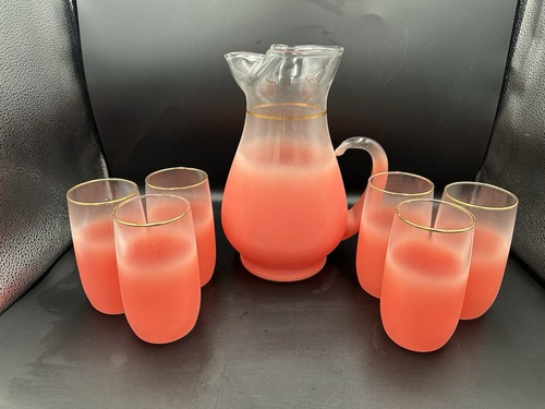Vintage Blendo Fiery Pink Water Set West Virginia Glass Original ...