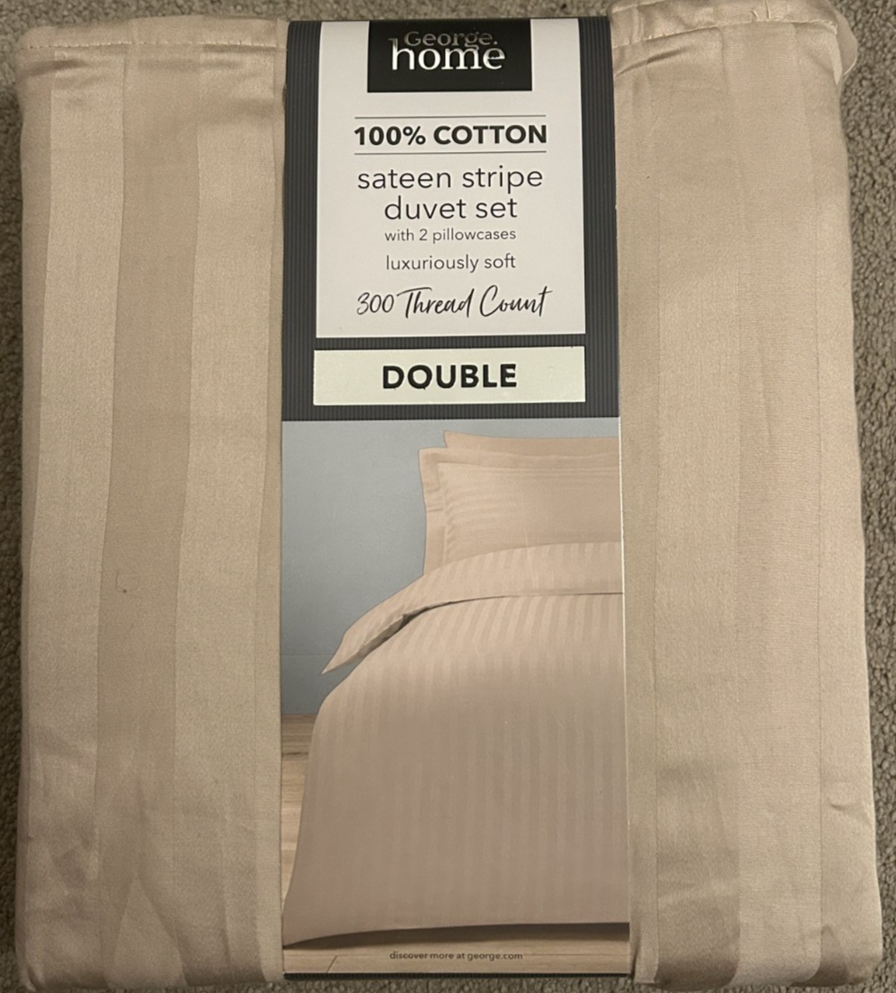 Sateen Stripe Duvet Set - 300 Thread Count , 100% Cotton - Double | eBay UK