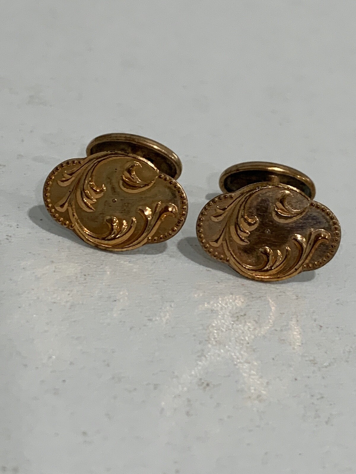 Antique Gold Top / Filled Shield Cartouche Form Pair … - Gem