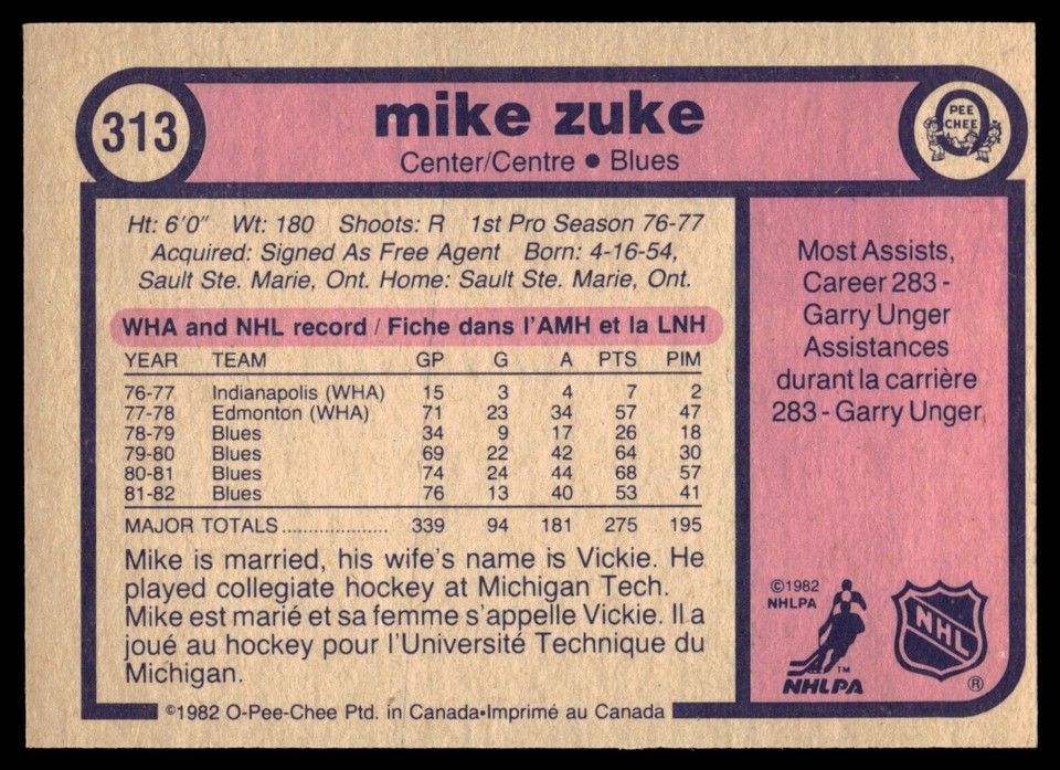 1982-83 OPC O-Pee-Chee Mike Zuke #313 St. Louis Blues | eBay