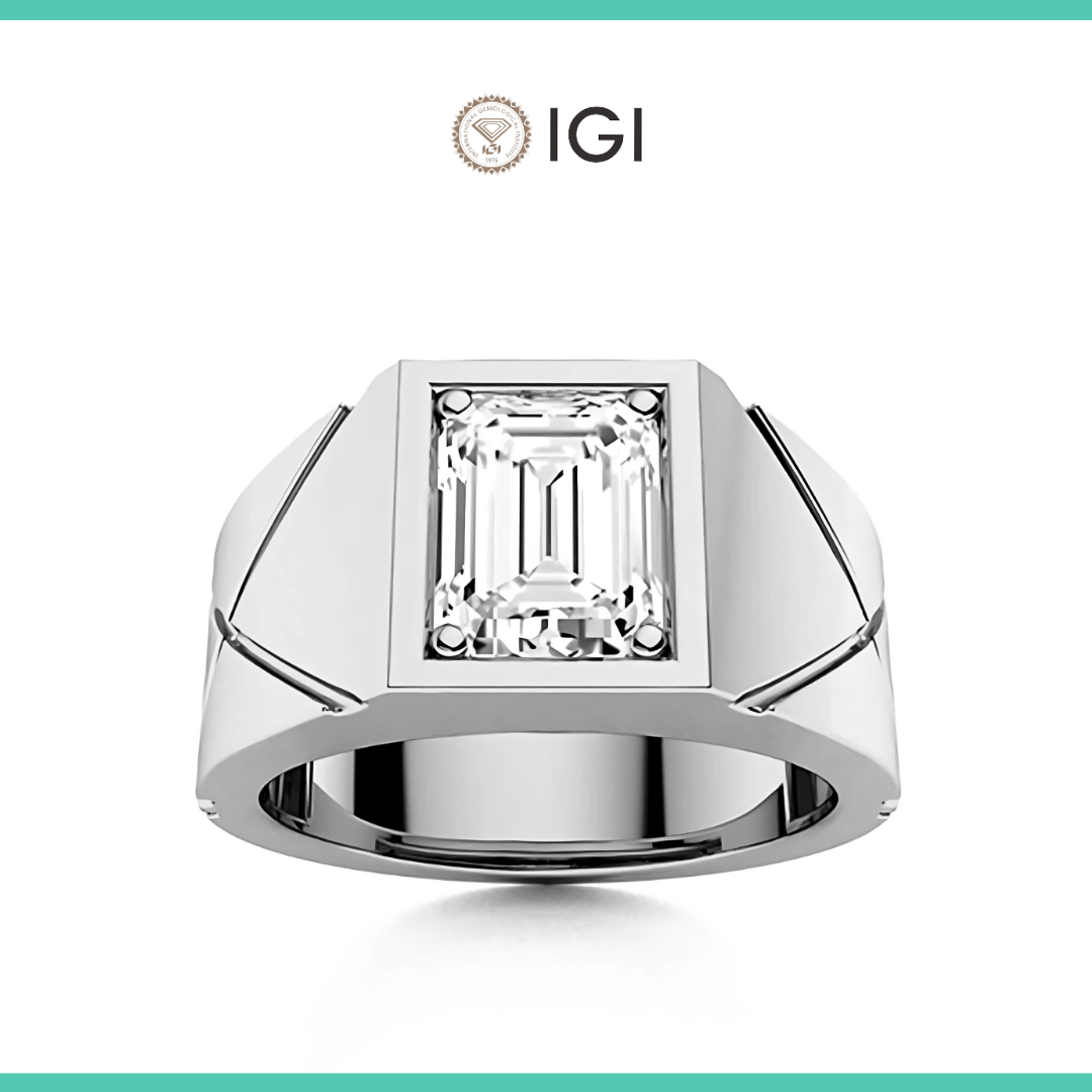 IGI 2.03 CT F VS2 Emerald Cut Lab Grown Men's Diamond Ring 14K White ...