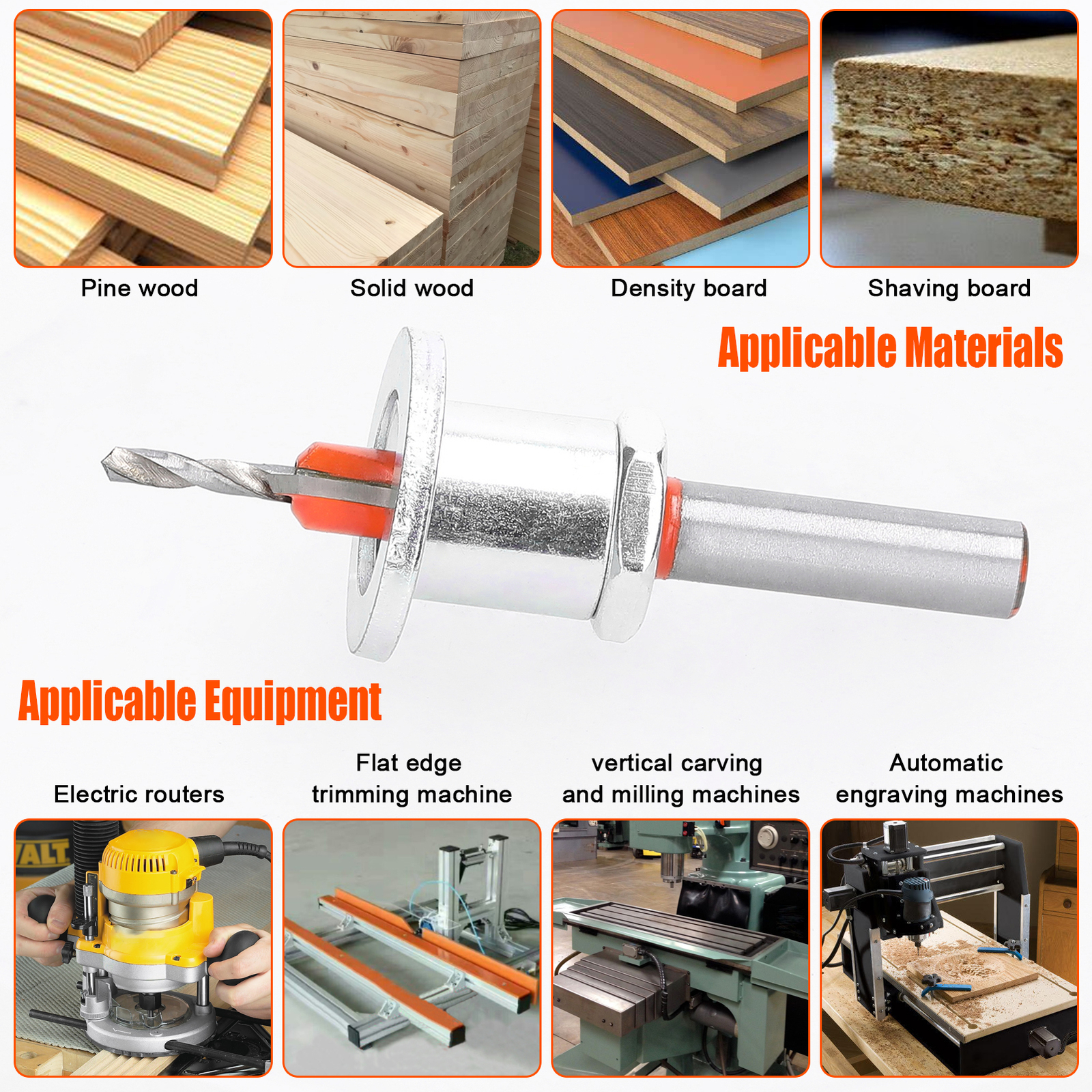 8mm Shank Carbide Countersink Woodworking Router Bit 2.5-10.5mm Hight ...