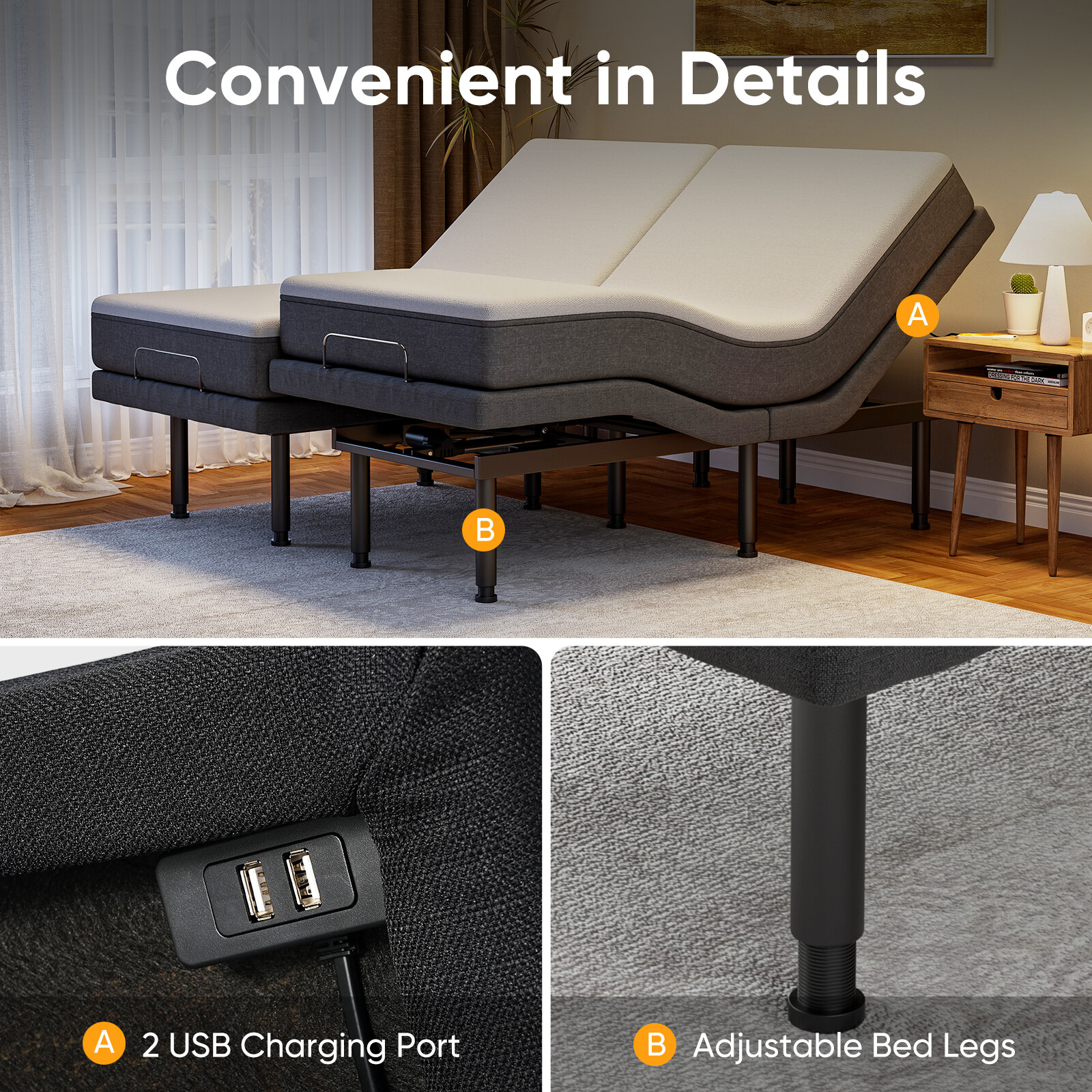 Split King Electric Bed Frame Base Adjustable Head Foot Massage ...