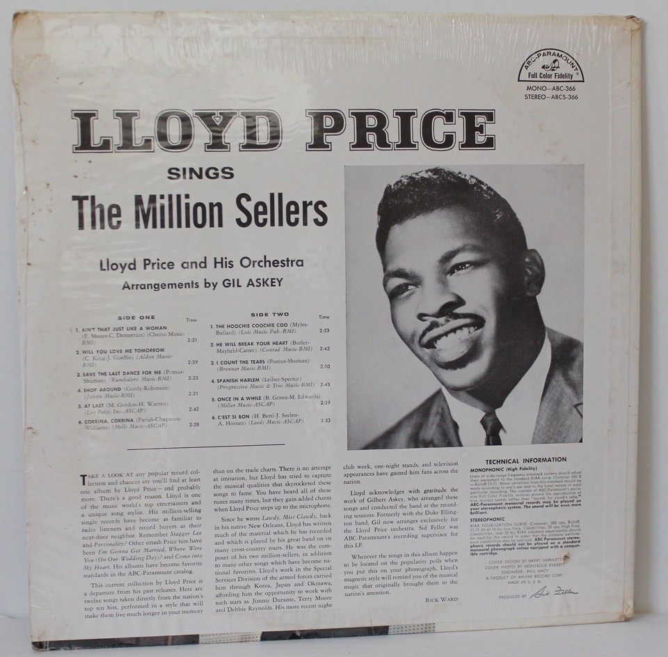 "Lloyd Price Sings The Million Sellers” LP ~ ABC 366 ~ SEALED Pop R&B ...