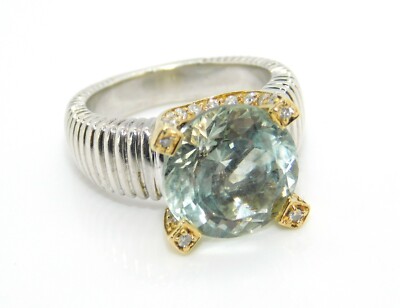 Designer Signed BB 925 Sterling Silver & 18K Gold Prasiolite & Diamond ...